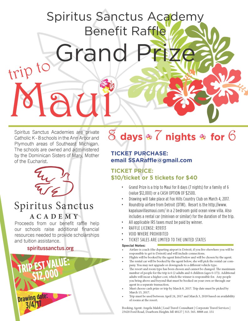 Benefit Raffle… Take a chance on a trip to Maui! | Spiritus Sanctus Academy
