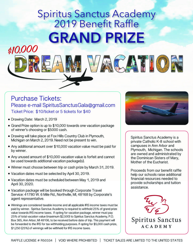 Benefit Raffle… Take a chance on DREAM VACATION! | Spiritus Sanctus Academy